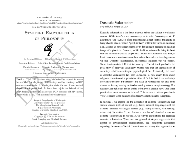 (PDF) Doxastic Voluntarism (with Mark Boespflug)