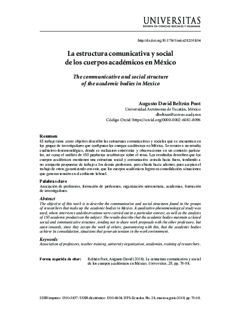 (PDF) La estructura comunicativa y social de los cuerpos académicos en ...