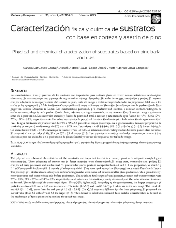 (PDF) Caracterización física y química de sustratos con base en corteza y aserrín de pino ...