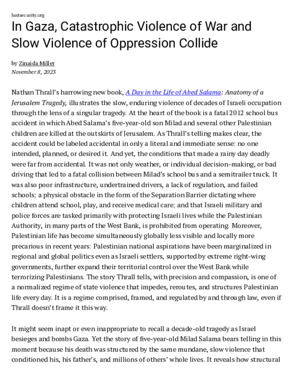 (PDF) In Gaza, Catastrophic Violence of War and Slow Violence of ...