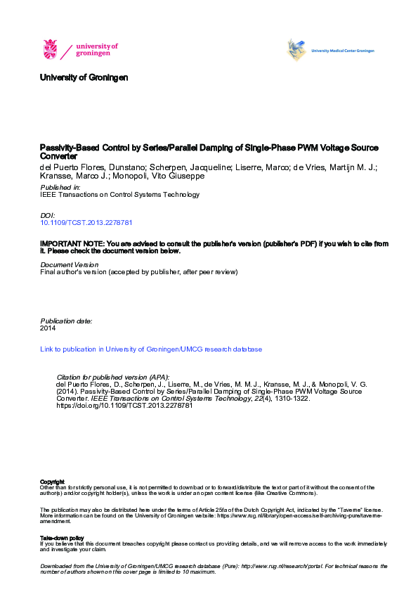 Pdf Passivity Based Control By Series Parallel Damping Of Single