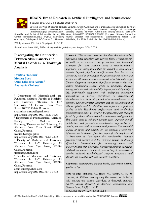 (PDF) Investigating the Connection Between Skin Cancers and Mental ...