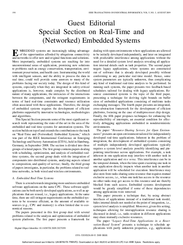 (PDF) Special Section on Real-Time and (Networked) Embedded Systems III