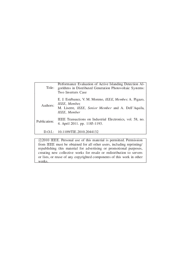 Pdf Performance Evaluation Of Active Islanding Detection Algorithms In Distributed Generation