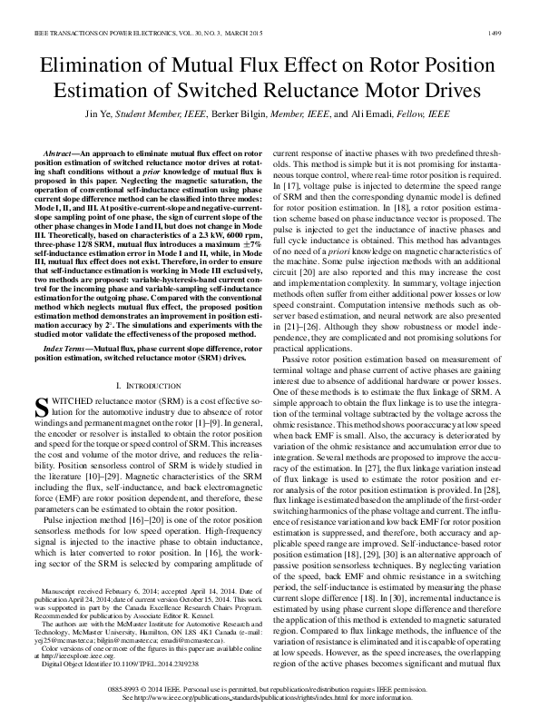 Pdf Elimination Of Mutual Flux Effect On Rotor Position Estimation Of Switched Reluctance