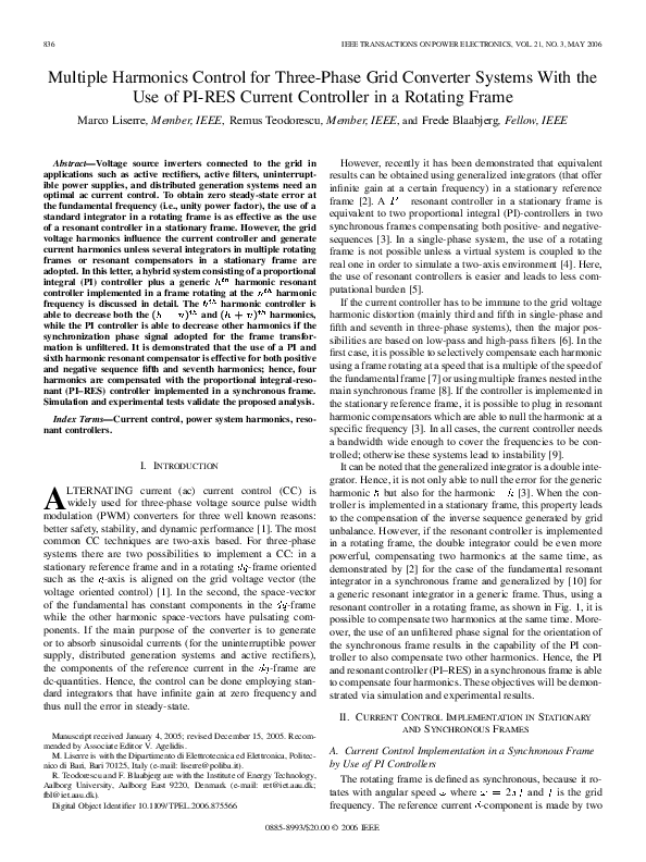 (PDF) Multiple harmonics control for three-phase grid converter systems with the use of PI-RES ...