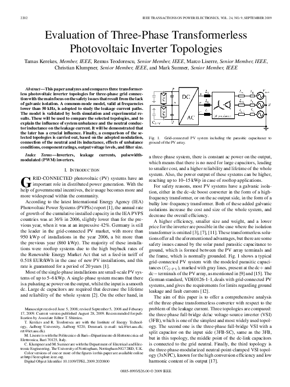 (PDF) Evaluation of Three-Phase Transformerless Photovoltaic Inverter ...