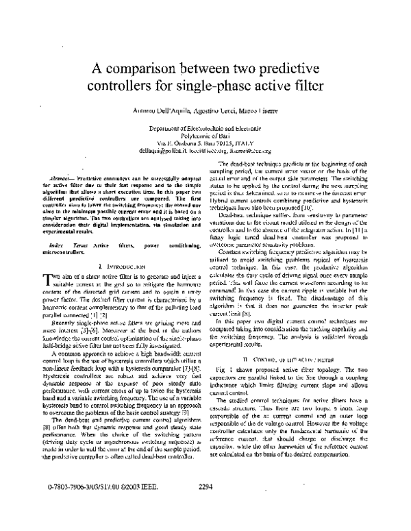 (PDF) A comparison between two predictive controllers for single-phase active filter