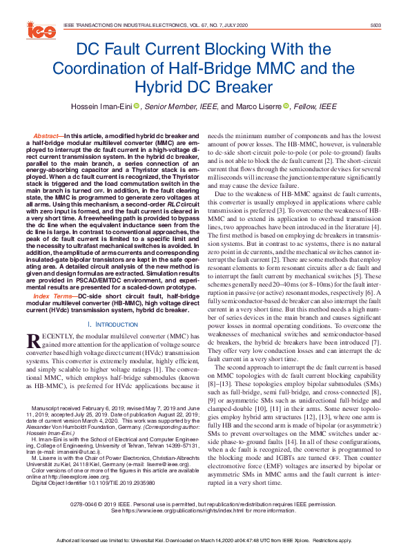(PDF) DC Fault Current Blocking With the Coordination of Half-Bridge MMC and the Hybrid DC ...