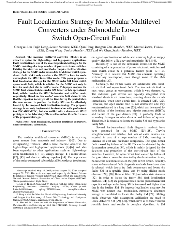 (PDF) Fault Localization Strategy for Modular Multilevel Converters ...