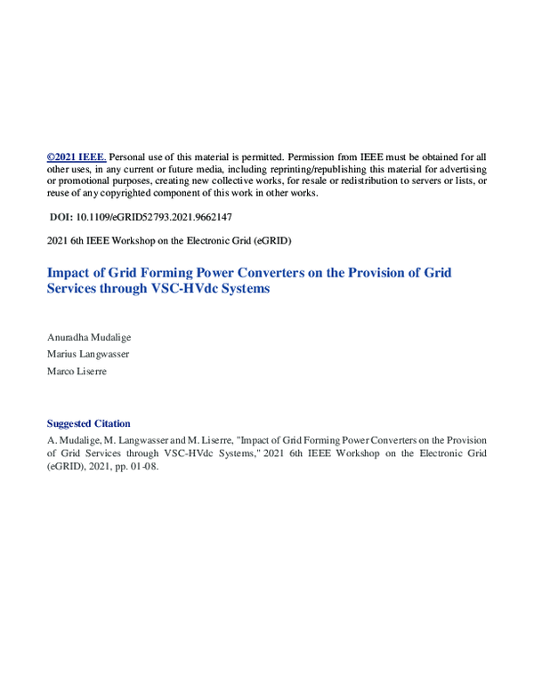 (PDF) Impact of Grid Forming Power Converters on the Provision of Grid ...