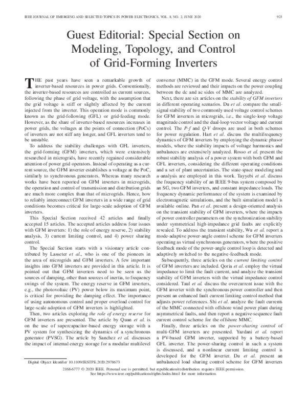 (PDF) Guest Editorial: Special Section on Modeling, Topology, and Control of Grid-Forming ...