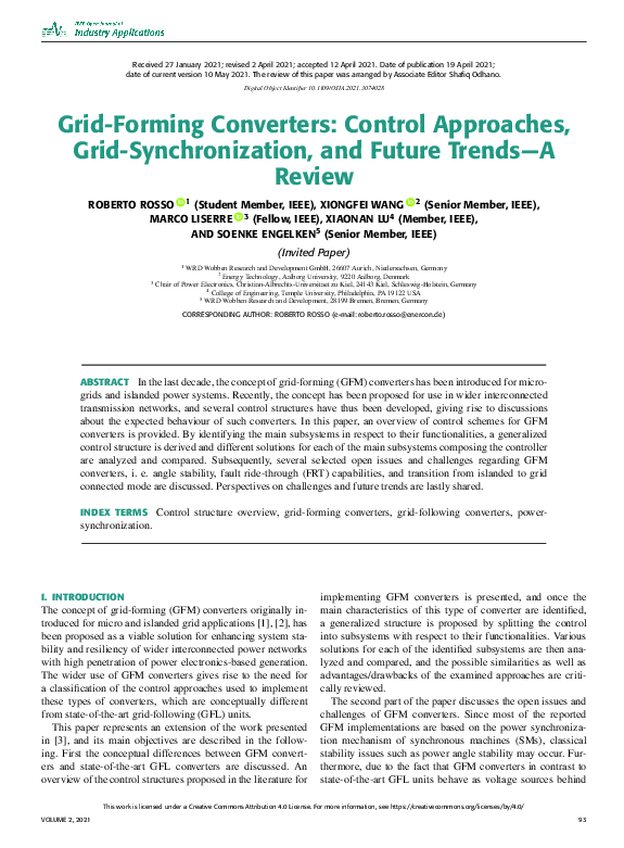 Pdf Grid Forming Converters Control Approaches Grid Synchronization