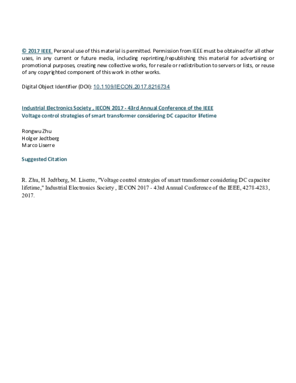 (PDF) Voltage control strategies of smart transformer considering DC capacitor lifetime