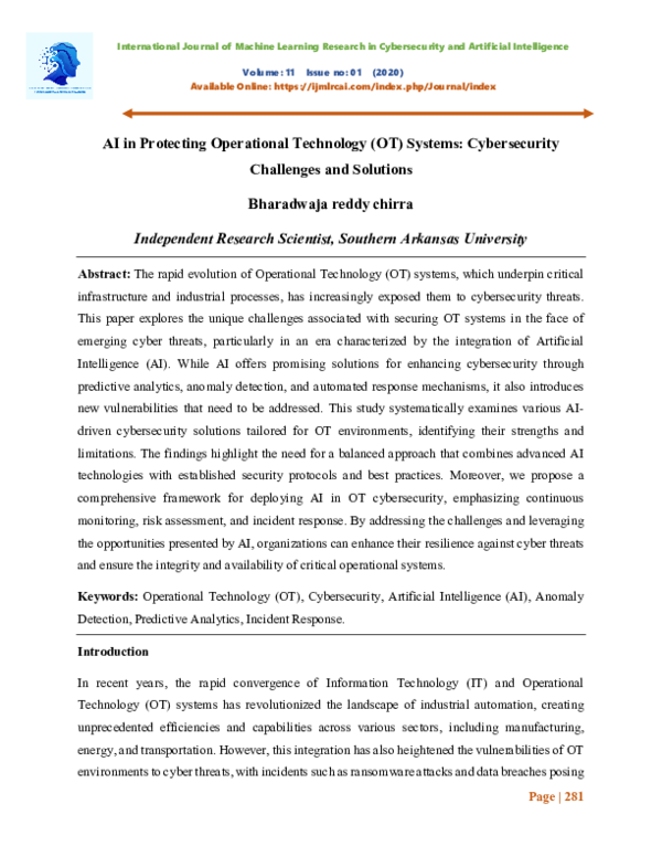 (PDF) AI in Protecting Operational Technology (OT) Systems ...
