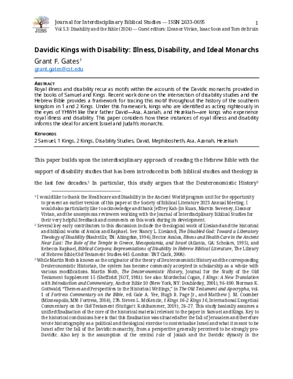 (PDF) Davidic Kings with Disability: Illness, Disability, and Ideal ...