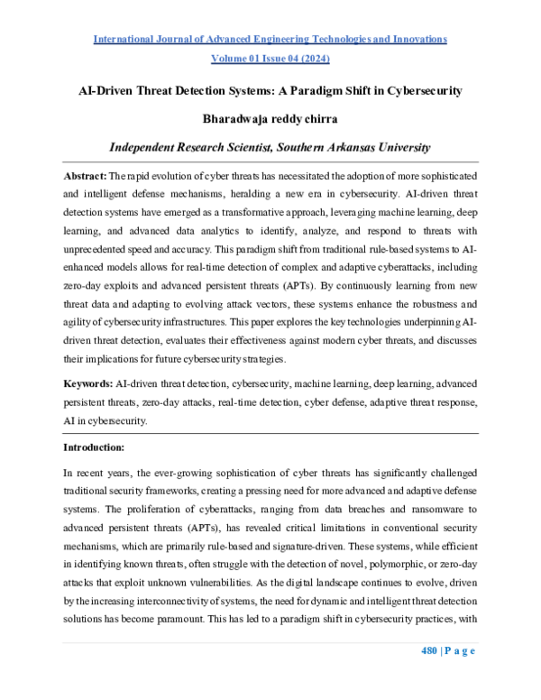 (PDF) AI-Driven Threat Detection Systems: A Paradigm Shift in Cybersecurity