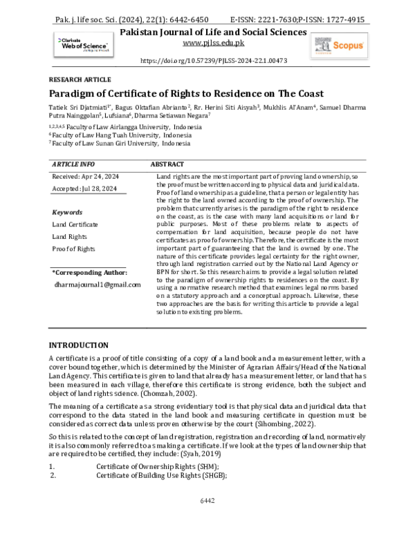 (PDF) Paradigm of Certificate of Rights to Residence on The Coast ...