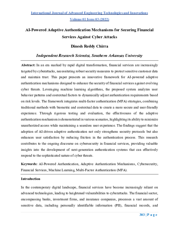 (PDF) AI-Powered Adaptive Authentication Mechanisms for Securing Financial Services Against ...