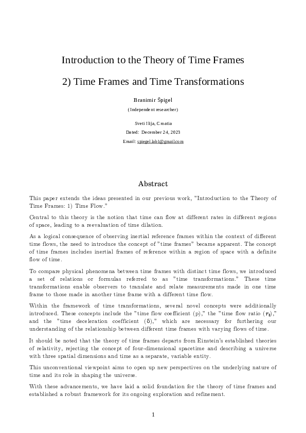 (PDF) Theory of Time Frames: Flows and Transformations