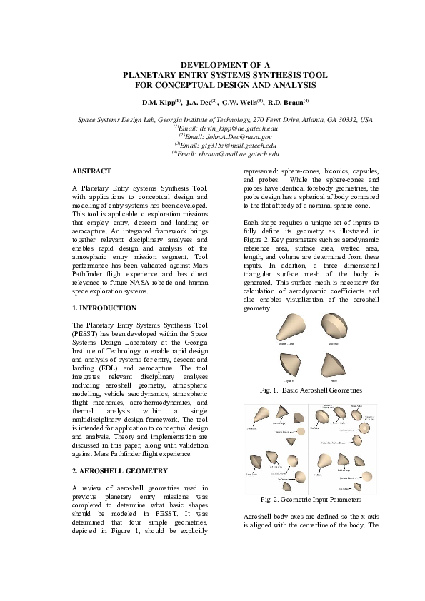 (PDF) Development of a planetary entry system synthesis tool for ...