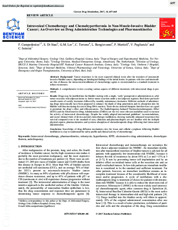 (PDF) Intravesical Chemotherapy and Chemohyperthermia in Non-Muscle ...