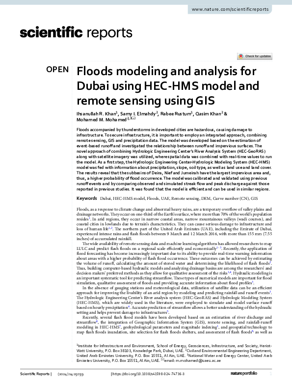 (PDF) Floods modeling and analysis for Dubai using HEC-HMS model and remote sensing using GIS