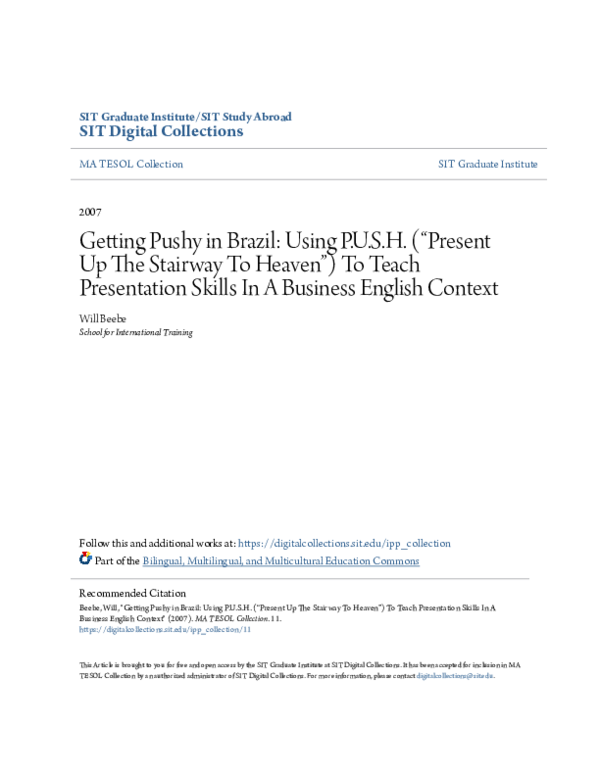 (PDF) Getting Pushy in Brazil: Using P.U.S.H. (“Present Up The Stairway ...