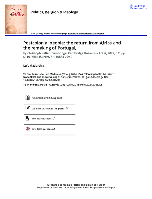 (PDF) Postcolonial people the return from Africa and the remaking of ...