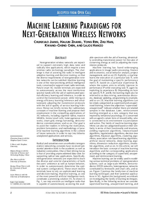 (PDF) Machine Learning Paradigms for Next-Generation Wireless Networks