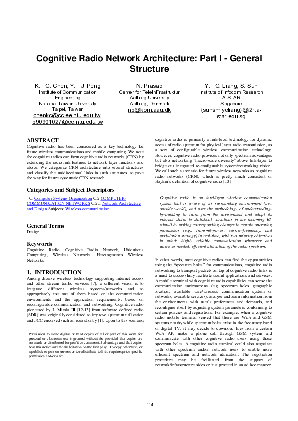 (PDF) Cognitive radio network architecture