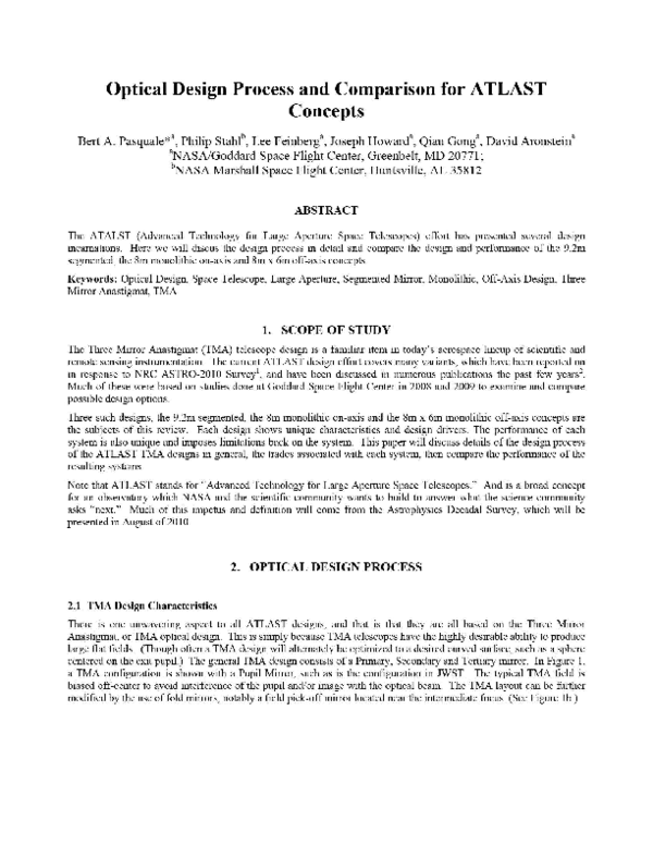 (PDF) Optical design process and comparison for ATLAST concepts
