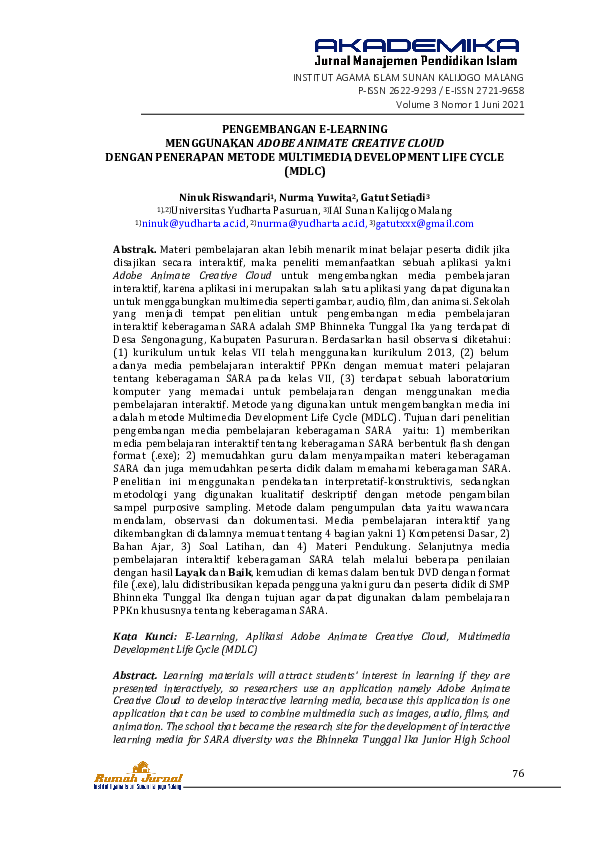 (PDF) Pengembangan E-Learning Menggunakan Adobe Animate Creative Cloud ...