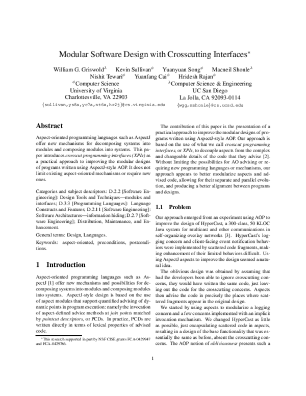 (PDF) Modular software design with crosscutting interfaces