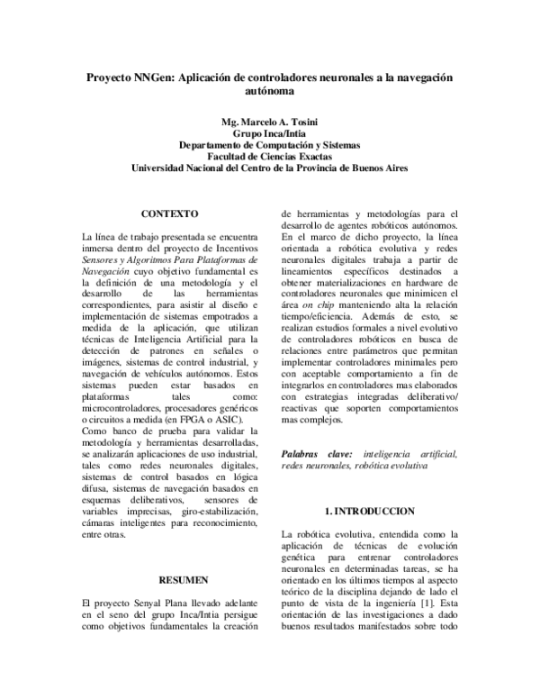 (PDF) Proyecto NNGen: Aplicación de controladores neuronales a la ...