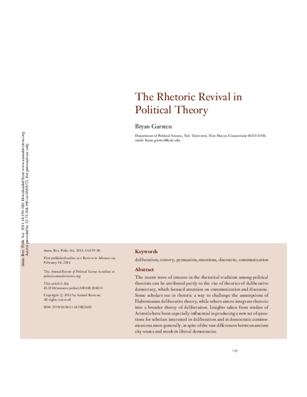 (PDF) The Rhetoric Revival in Political Theory