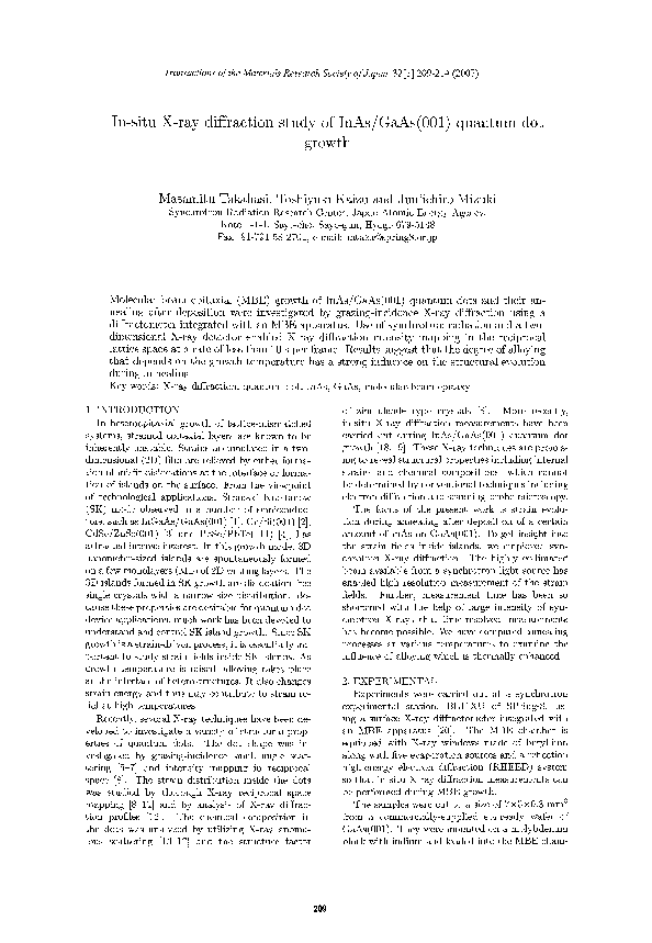 (PDF) In-situ X-ray diffraction study of InAs/GaAs(001) quantum dot growth | Toshiyuki KAIZU ...