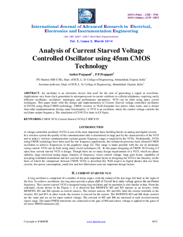 (PDF) Analysis of Current Starved VoltageControlled Oscillator using ...