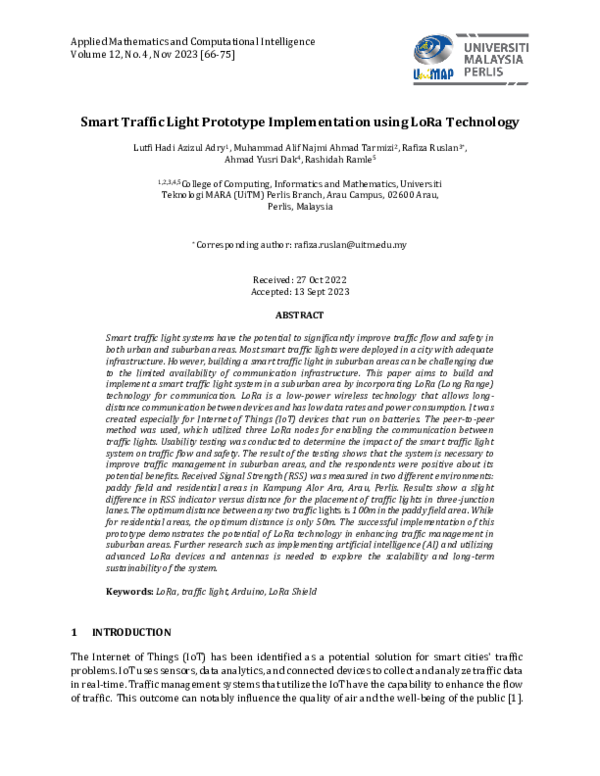 (PDF) Smart Traffic Light Prototype Implementation using LoRa Technology (PDF) Smart Traffic Light Prototype Implementation using LoRa Technology
