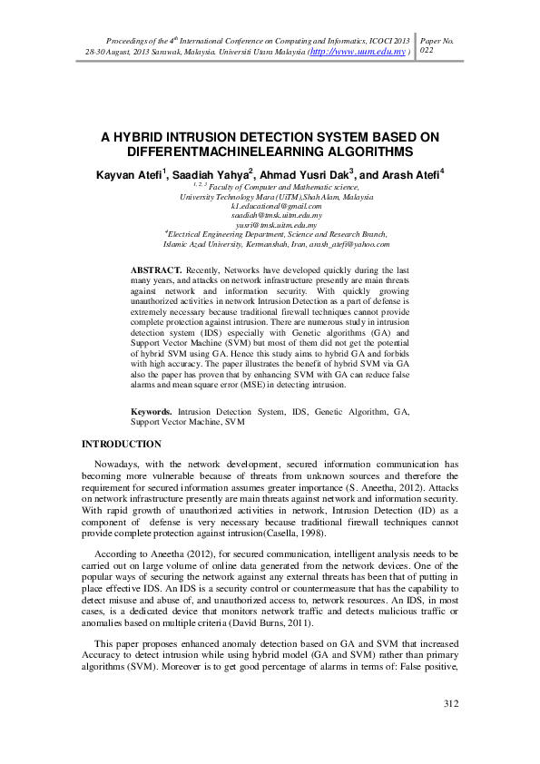 Pdf A Hybrid Intrusion Detection System Based On Different Machine