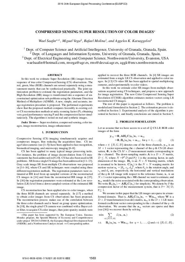 (PDF) Super Resolution of Color Images via Compressed Sensing