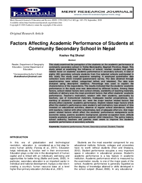 (PDF) Factors Affecting Academic Performance of Students at Community ...