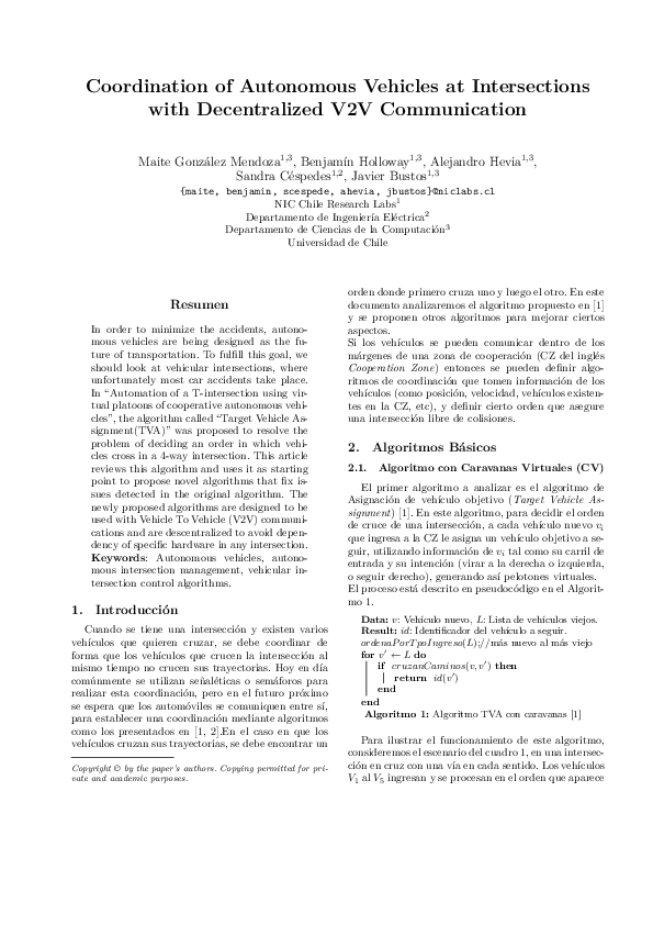 (PDF) Coordination of Autonomous Vehicles at Intersections with V2V ...