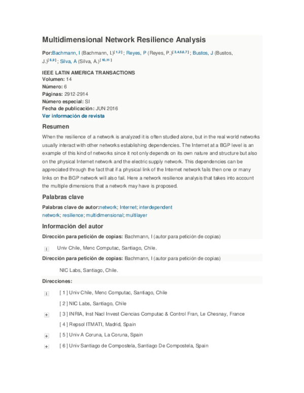 (PDF) Multidimensional Network Resilience Analysis