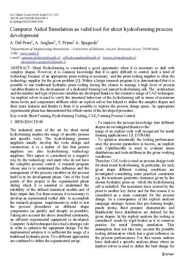 (PDF) Computer Aided Simulation as valid tool for sheet hydroforming process development ...
