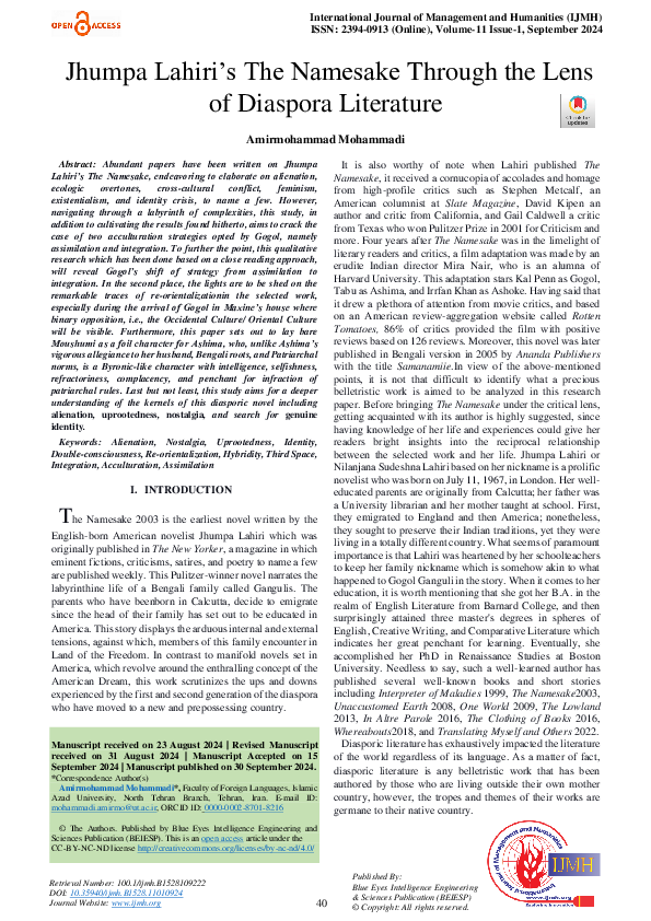 (PDF) Jhumpa Lahiri's The Namesake Through the Lens of Diaspora Literature