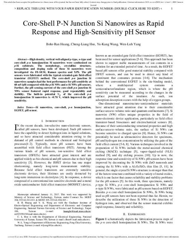 (PDF) Core-Shell P-N Junction Si Nanowires as Rapid Response and High-Sensitivity pH Sensor ...