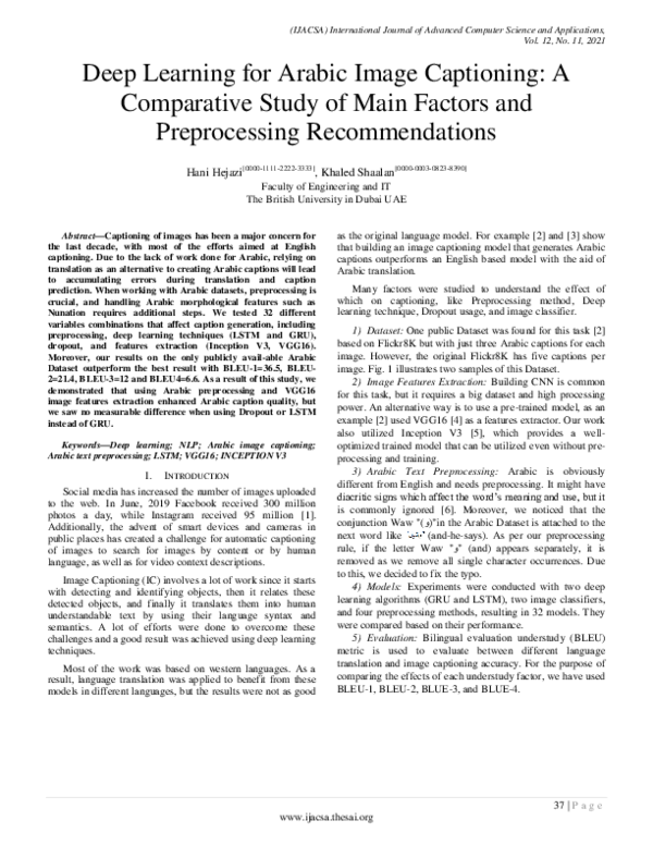 (PDF) Deep Learning for Arabic Image Captioning: A Comparative Study of Main Factors and ...