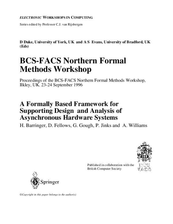 (PDF) A Formally Based Framework for Supporting Design and Analysis of Asynchronous Hardware Systems