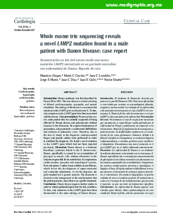 (PDF) Whole exome trio sequencing reveals a novel LAMP2 mutation found ...